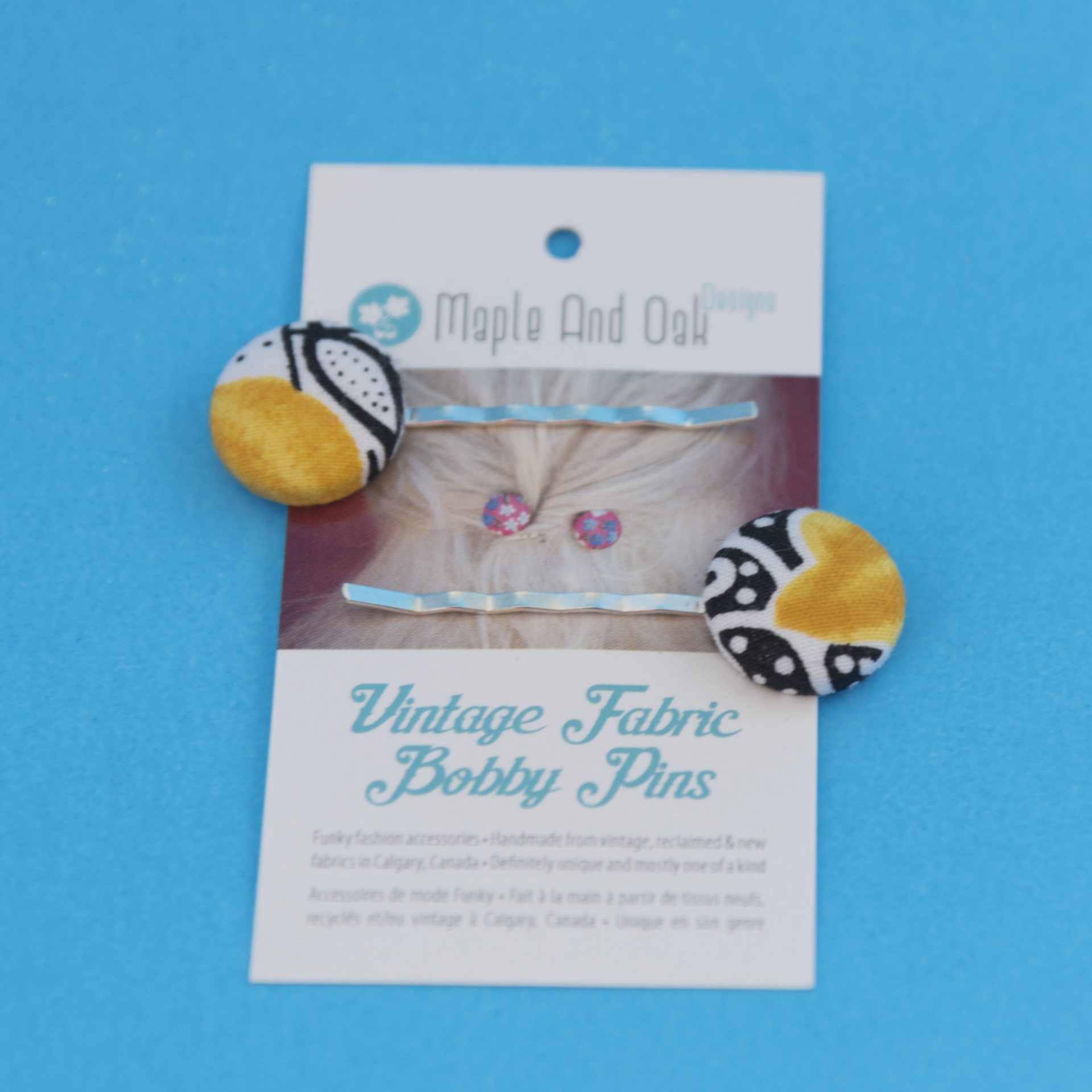 Vintage Fabric Bobby Pin, small: Black, yellow and white geometric ...