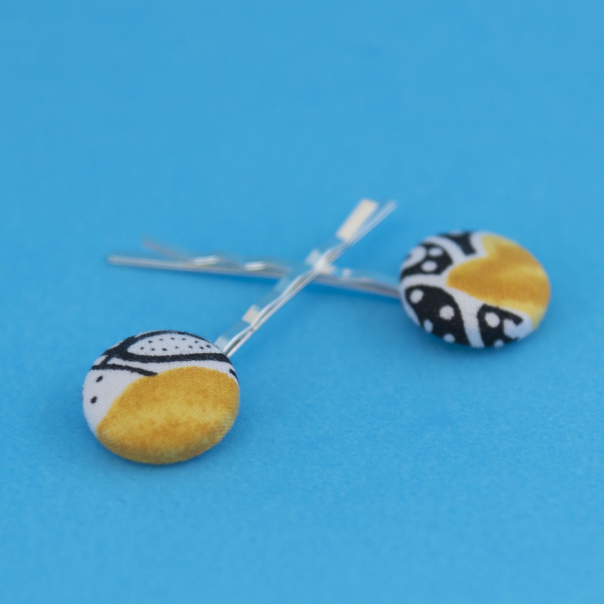 Vintage Fabric Bobby Pin, small: Black, yellow and white geometric ...