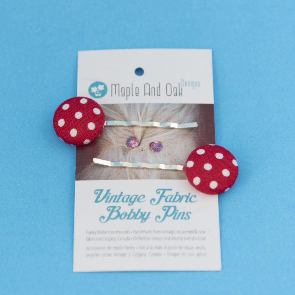 Vintage Fabric Bobby Pin, small: Red and white polka dots. - Maple and ...
